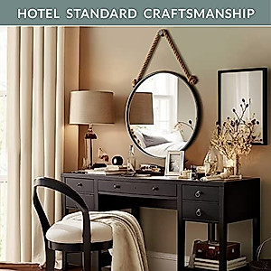 Barnyard Designs 26" Coastal Round Mirror with Hanging Rope - Mount Included - Nautical Rope Mirror for Bathroom Wall, Living Room or Entry Space - Coastal Home Decor, Beach House Wall Decor