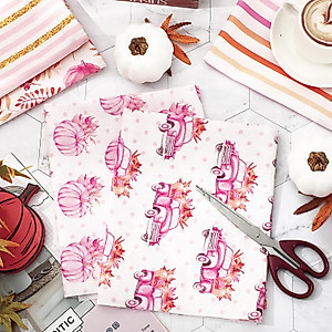 JarThenaAMCS 10Pcs Fall Cotton Fabric Bundles Pink Pumpkin Maple Leaf Truck Fat Quarters Autumn Thanksgiving Quilting Patchwork for DIY Craft Home Party Decor, 18 x 22 Inch