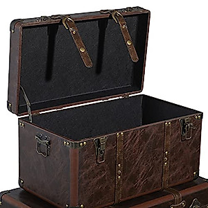 Deco 79 Faux Leather Storage Trunks - Set of 3