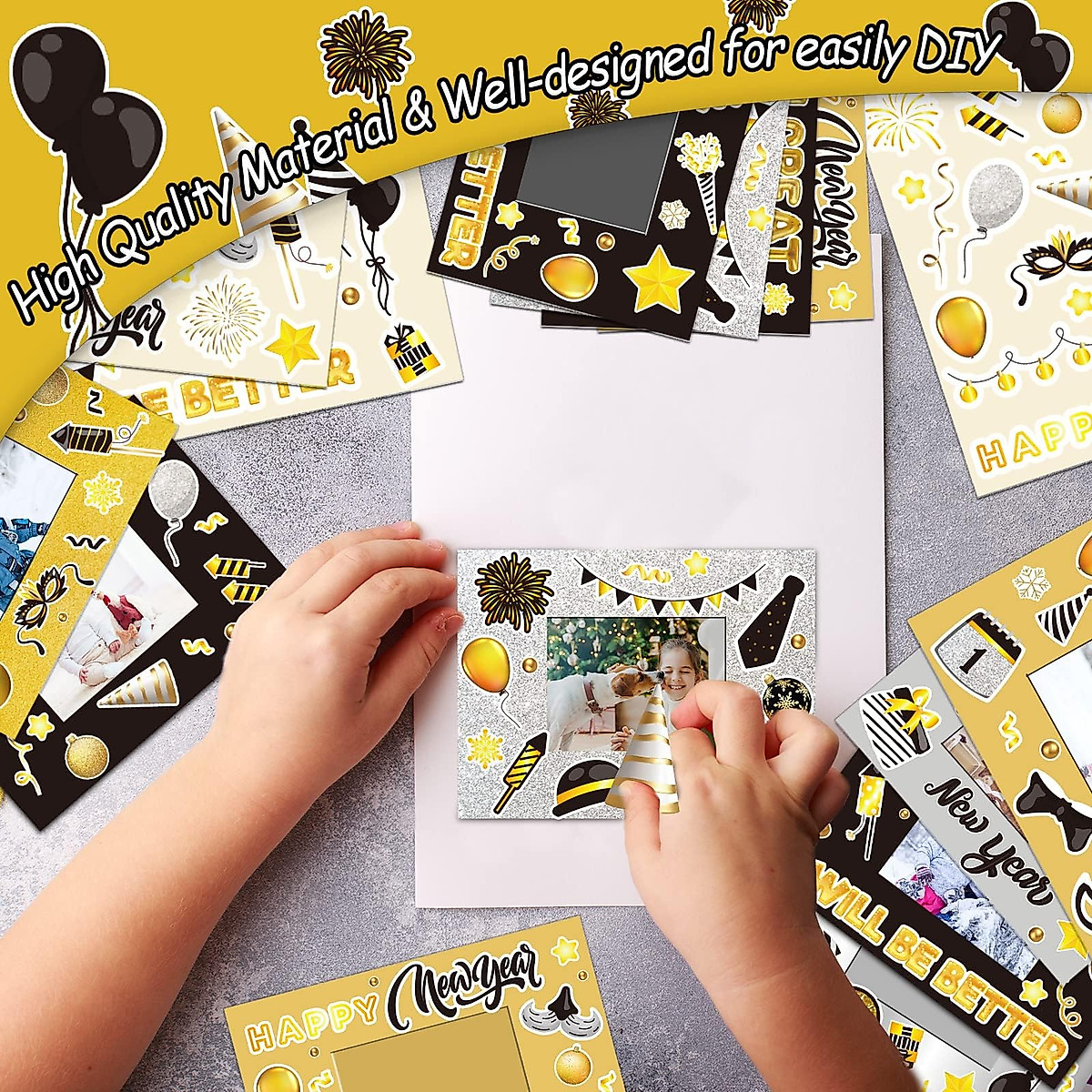 chiazllta 30 Packs Happy New Year Craft Kits for Kids, 2024 New Year Picture Frame DIY Craft Art New Year Party Favor Decor Home Classroom Game Activities