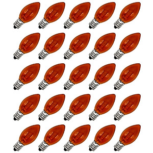 Creative Hobbies® Transparent Orange C7 Light Bulbs - 7 Watt, Steady Burning, Candelabra Base - Ideal for Halloween Pumpkin Lights & Christmas | Box of 25