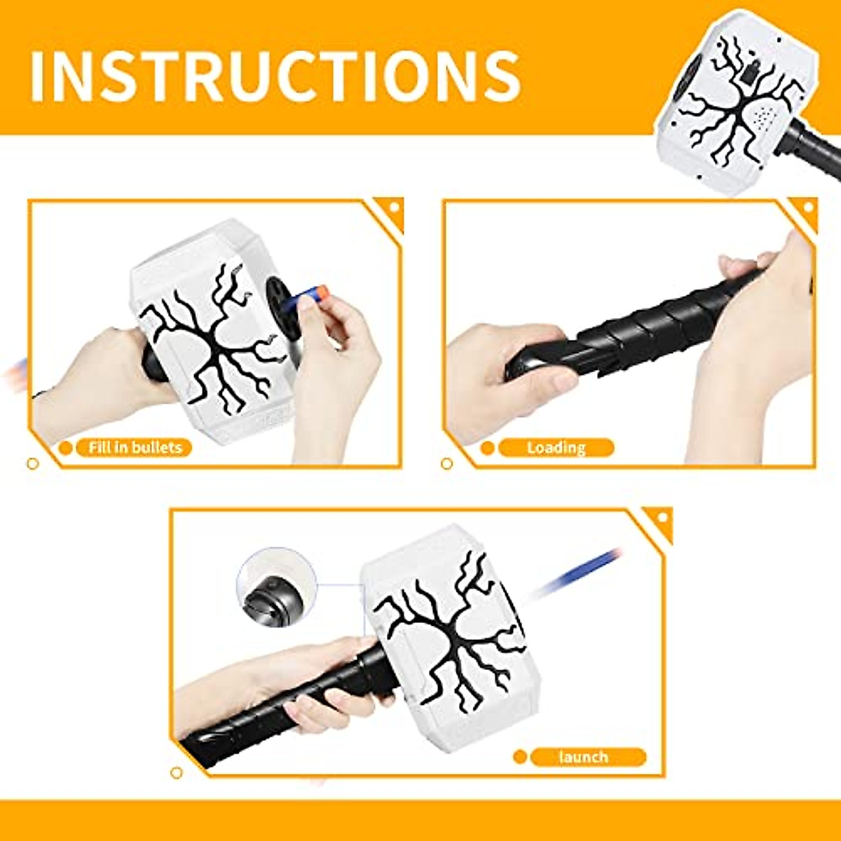 Thor Dart-Blasting Hammer Toys for Nerf Guns-Toys for 5 6 7 8+ Year Old Boys,Kids Roleplay Toy Thunder Mjolnir for with Lights, with 30 Darts