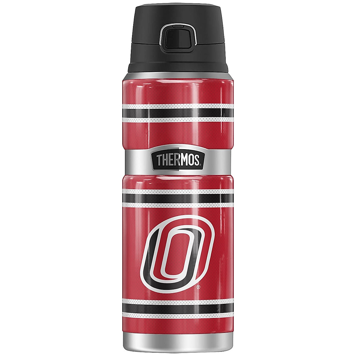 THERMOS University of Nebraska at Omaha OFFICIAL Jersey Stripes STAINLESS KING Stainless Steel Drink Bottle, Vacuum insulated & Double Wall, 24oz