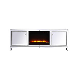 Elegant Decor Reflexion 72 in. Mirrored tv Stand with Crystal Fireplace in Antique Silver