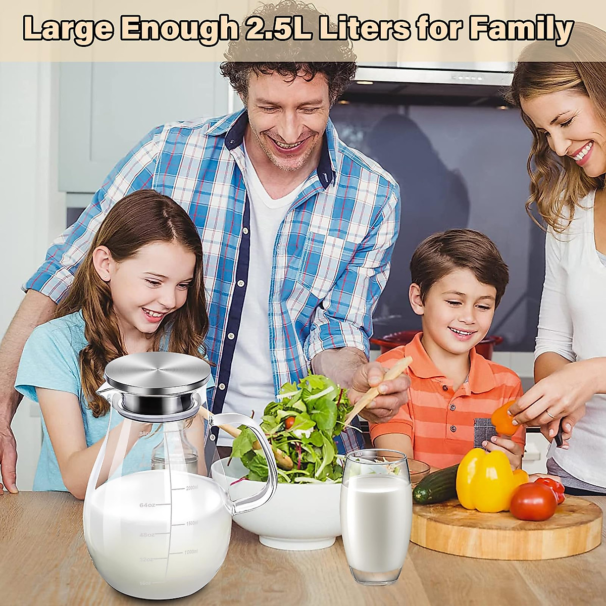 Glass Teapot Stovetop & Microwave Safe, Heatproof Borosilicate Glass Teapot Water Pitcher with Wooden Lid and Removable Filter, Teapot for Loose Leaf and Fruit Tea and Fragrant Tea (2500MI(88OZ))