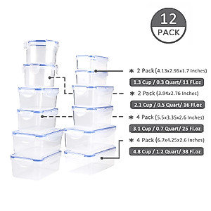 Tauno Clear Food Storage Containers with Lids, BPA Free Plastic Food Containers, Reusable Meal Prep Containers Food Containers for Lunch Boxes, 38 Cup /10 Quart Total, 12 Pack