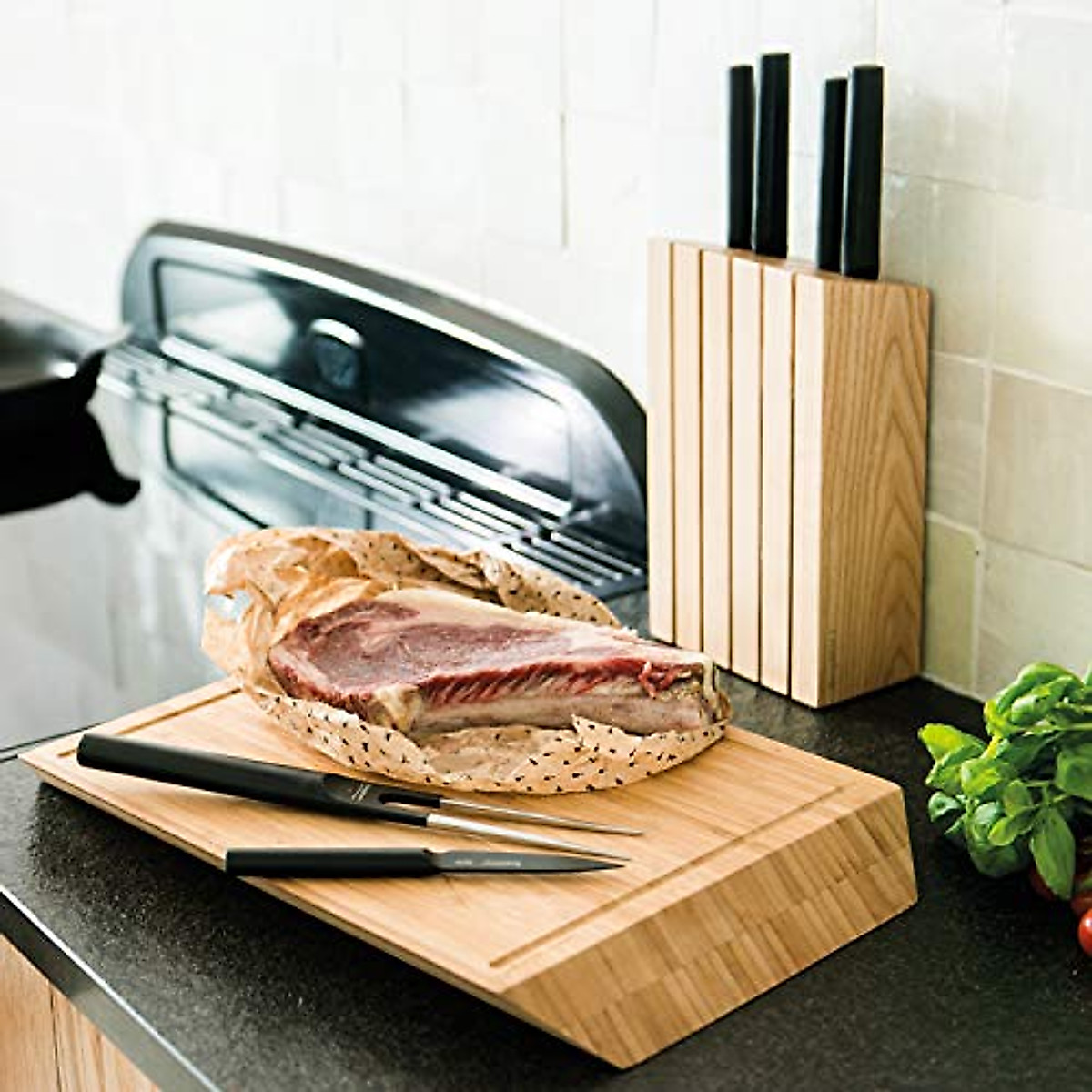 BergHOFF Ron Ash Wood Angled Knife Storage Block, 15 x 8.5 x 26 cm, Beige