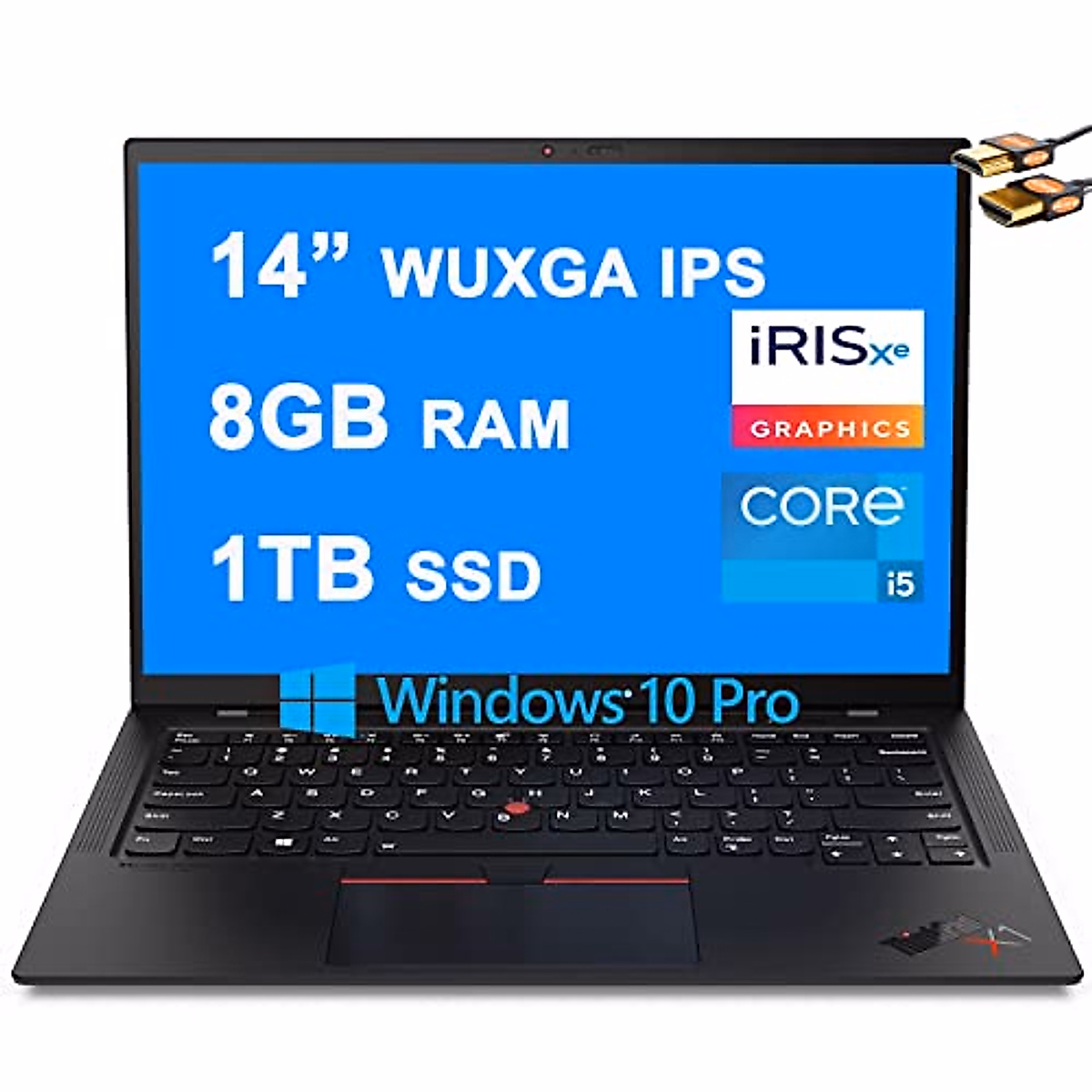 Lenovo ThinkPad X1 Carbon Gen 9 Business 14 Laptop 14” WUXGA IPS (400 Nits) 11th Gen Intel 4-Core i5-1135G7 8GB RAM 1TB SSD Fingerprint Reader Backlit Thunderbolt Win10Pro Black + HDMI Cable