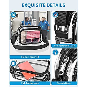 Clear Bag Stadium Approved PVC Clear Crossbody Bag Clear Purse with Front Pocket for Work Concert Security Travel Sports Black
