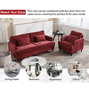 JOYBASE 70 inch Loveseat Sofa, Mid-Century Modern Love Seat Couch with Wood Legs, Upholstered Comfy Sofa for Living Room, Apartment, Office, Bedroom (Wine Red, Chenille)