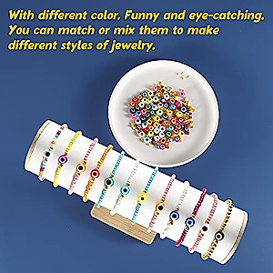 PHUNTTEK 2400pcs Seed Beads and Evil Eye Beads Halloween Beads for Jewelry Making, 3mm Glass Seed Beads 8mm Flat Evil Eye Colorful Bracelet Beads Kit for Bracelets Making DIY Gift Beading Supplies