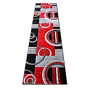 Masada Rugs, Sophia Collection Hand Carved Area Rug Modern Contemporary Red Grey White Black (2 Feet X 7 Feet 3 Inch) Runner