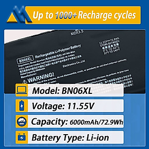 BN06XL L68299-005 Laptop Battery Replacement for HP Spectre X360 15 15-EB 15-EB0005UR X360 Convertible 15-EB0005NI Series Notebook BN06072XL L68235-1C1 HSTNN-IB9A 68299-0055 11.55V 72.9Wh 6000mAh