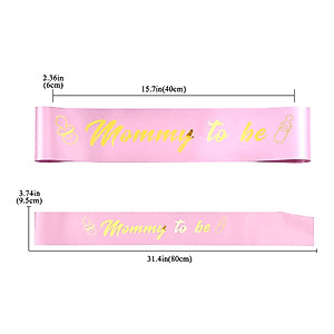 SGKUED 2 PCS Mommy to be Sash and Daddy to Be Tinplate Badge Pin Set, New Daddy Mom Gifts for Baby Shower Party Celebration, Pink Sash and Badge Pin