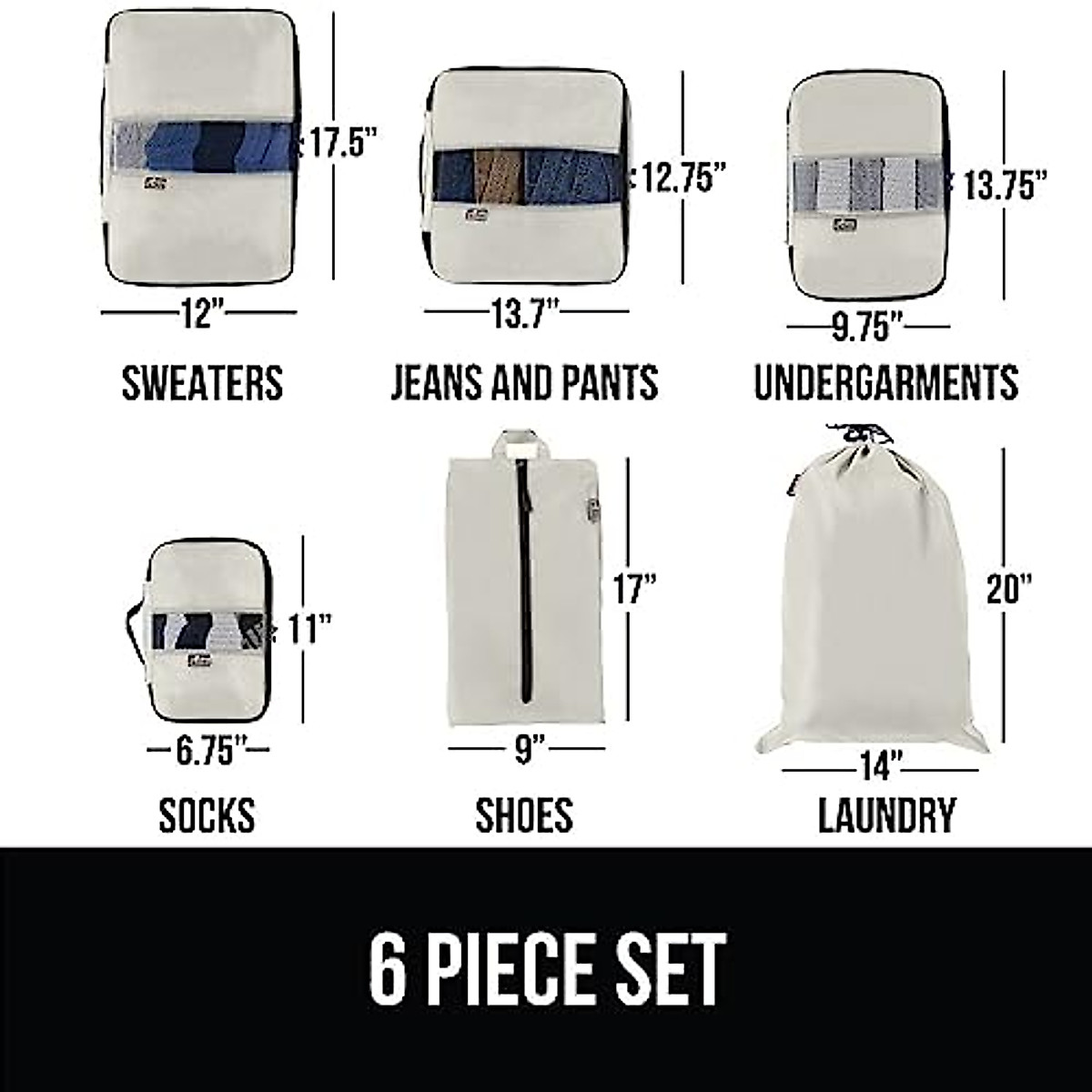 Gorilla Grip 6 Piece Packing Cubes Set, Compression Space Saving Organizers for Suitcases and Luggage, Mesh Window Bags, Travel Essentials for Carry On, Clothes and Shoes, Cube with Zipper, White