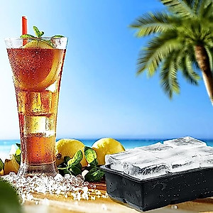 ALLTOP Large Square Ice Cube Trays,Giant Ice Block Maker with Lid for Whiskey, Cocktails,Reusable Silicone Mold, DIY, BPA Free,Freezer - 2 Packs,Black