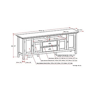 SIMPLIHOME Redmond SOLID WOOD Universal TV Media Stand, 72 inch Wide , Farmhouse Rustic, Living Room Entertainment Center, Storage Shelves and Cabinets, for Flat Screen TVs up to 80 inches in Black