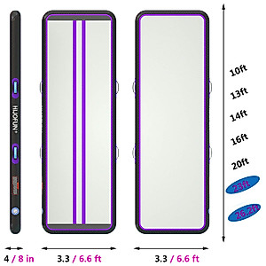 HIJOFUN Premium Air Tumble Track 10ftx3.3ftx4in Gymnastics Tumbling Training Mat Inflatable Tumble Track with 650W Electric Air Pump for Home Kids,Gym,Yoga,Training,Indoor,Outdoor, Purple Black