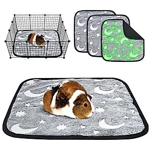 3PCS Guinea Pig Bedding Glow in Dark Small Pet Warm Liners Washable Hamster Bedding Pads, Absorbent & Anti Slip Rat Dragon Luminous Bedding Playing Mats for Small Animals, 14 inch