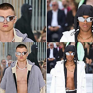 BAWUYI Futuristic Y2K Sunglasses for Men Women Sports Wrap Around Shield Cat Eye Glasses Alien Shades (Silver Frame - Mirror Silver Lens)