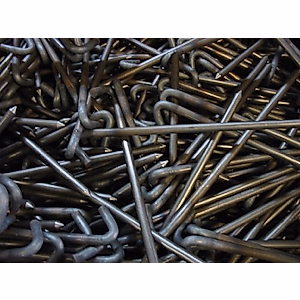 A 12 Pack of 18" long metal hook stakes.coated in Safety Orange Baked on Enamel