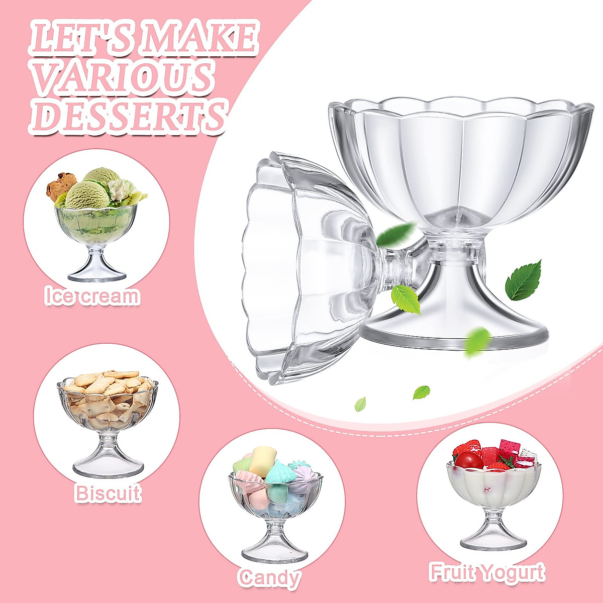 12 Pcs Tulip Footed Small Dessert Cups 5 oz Plastic Trifle Bowl Bulk Dessert Cups for Cocktail, Dessert, Condiment Fruit Salad, Holiday Party Wedding Picnic Party Favors