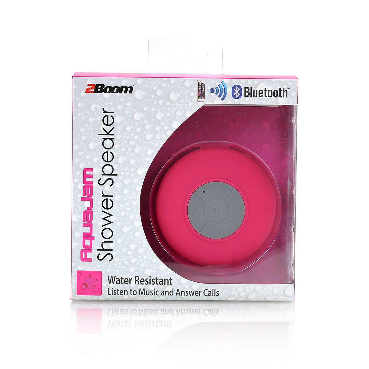 2BOOM Aqua Jam Portable Bluetooth Wireless Water Resistant Shower Speaker with Suction Cup Pink