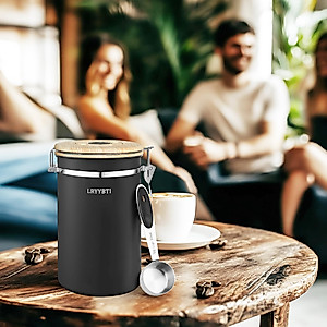 LRYYBTI Coffee Canisters Food Jar Canister Airtight Coffee Bean Storage Container with Scoop Date Tracker & CO2 Release Valve 22Oz Black