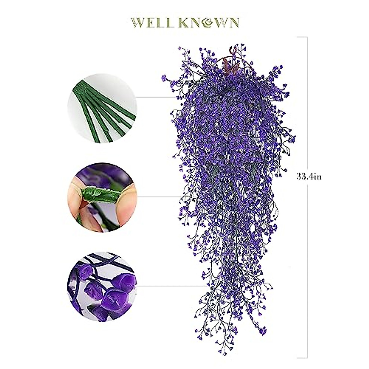 Artificial Hanging Plants 4 Pcs Large Faux Hanging Plant Outdoor Hanging Vine Faux Plant Wall Hanging Plants Artificial Decor Home Garden Yard(Purple)