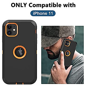 Aimoll-88 iPhone 11 Heavy Duty Case - Built-in Screen Protector, Shockproof & Dust Proof, Rugged 3-Layer Protection, Black/Orange