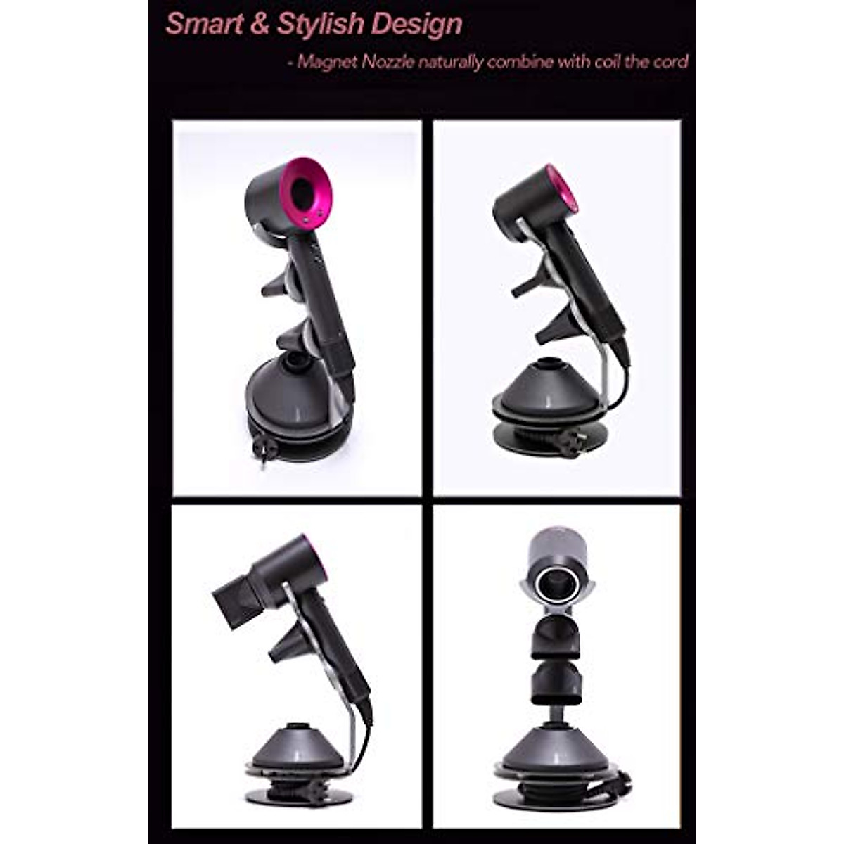Supersonic Hair Dryer Premium Stand Holder ( Crab part : PU Coating) with Veil Cord Stand Organizer arrangement, Invisible Wire Storage Bathroom & Bedroom Stand Holder [Upgrade]