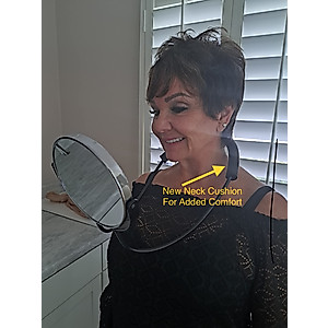 "The Mirrorcle" Great for viewing back of head, traveling, makeup, cutting hair. Cushioned cable is new for comfort to contour to your neck. Std viewing 1 side & 5X on opposite side.
