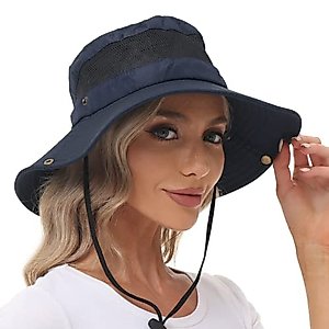 Sun Hat Women-Wide Brim Hiking Hat Women UV Protection Gardening Hat, Foldable & Waterproof Fishing Hat for Women Navy Blue