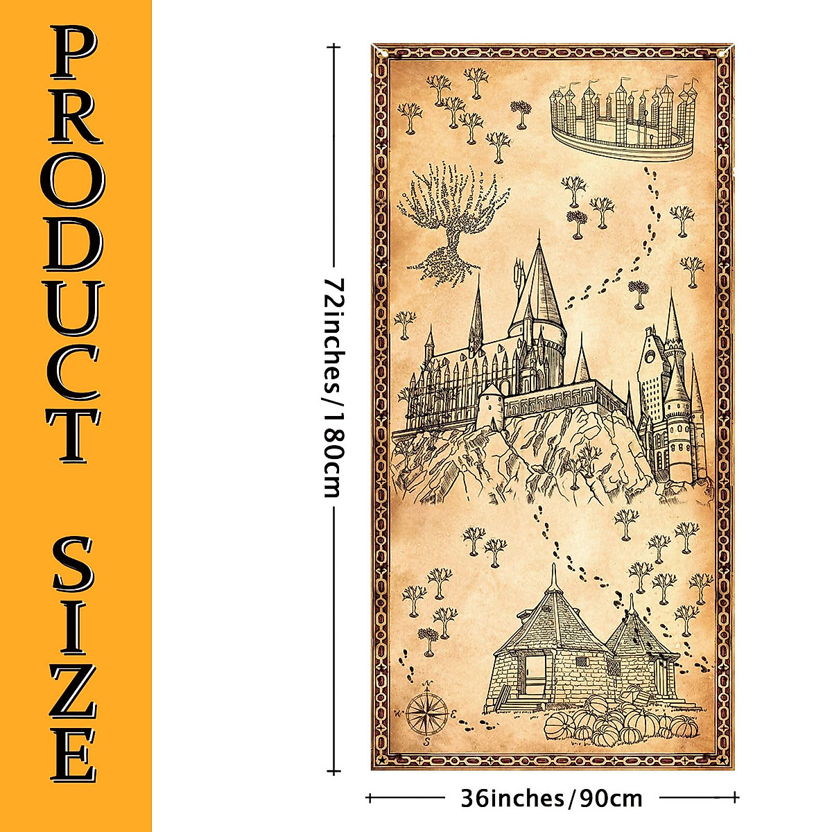 Magical Witch Wizard Halloween Door Cover Hogwarts Photo Backdrop Halloween Birthday Party Decorations and Supplies for Home