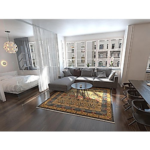 Unique Loom Edinburgh Collection Classic Oriental Traditional French Country Inspired Border Design Area Rug, 8' 0" x 8' 0", Blue/Beige