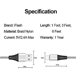 IFLASH Charge/Sync Cable w/LED, 6 Feet Data Cable Fast Charging and Sync Charger for iPhone Xs/XS Max/XR/X / 8/8 Plus /7 Plus / 6S/6 Plus/SE, iPad Air Mini 2/3/4, iPod Touch 5/6 (2 Meters)