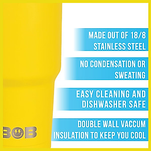 BOB THE COOLER CO BOBs 30Oz Heavy Duty Double Wall Vacuum Insulated Tumbler with Straw and Handle, Made of Stainless Steel, Great for Travel, Beach, & More