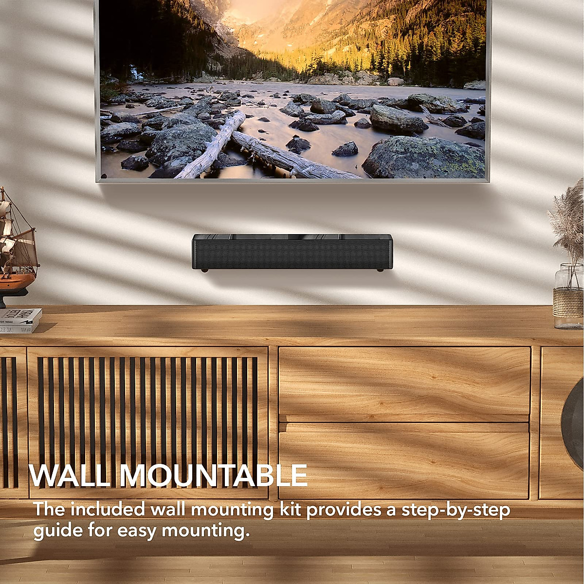 LARKSOUND 2.1 CH Sound Bar with Built-in Subwoofer, Small Soundbar for TV, PC, Gaming, Mini TV Speaker with Bluetooth/HDMI ARC/Optical/AUX/USB Connections