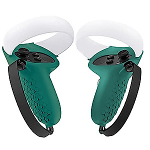 Protective Cover for Oculus/Meta Quest 2 Accessories, Silicone Controllers Grip Cover Protector, Soft Shell Skin with Face Cover and Lens Cover by Gwyoneaon (Green)