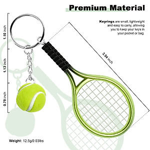 AUHOKY 18Pcs Mini Tennis Racket Keychain Key Ring, Fashionable Alloy Tennis Ball Split Ring, Sport Style Split Keychain for Sport Lovers Team - Exquisite & Lightweight(6 Colors)