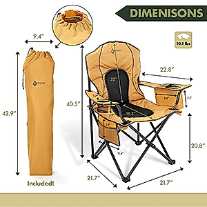ARROWHEAD OUTDOOR Portable Folding Camping Quad Chair w/ 4-Can Cooler, Cup-Holder, Heavy-Duty Carrying Bag, Padded Armrests, Supports up to 330lbs