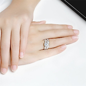 JunXin Round Cut 1.5ct Swarovski Crystal White Gold Bridal Set Engagement Rings Wedding Band Size8