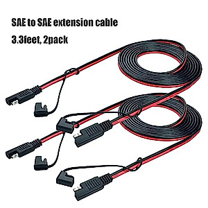 Ihurllu SAE Extension Cable, 3.3Feet SAE to SAE Extension Cord, 14AWG 2pin Quick Disconnect Harness Wire for Solar Panel and Battery Charging, 2PACK with One Reverse Polarity Connector
