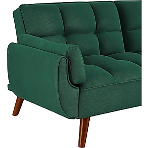 Modern Convertible Tufted Linen Upholstered Futon Sofa Daybed W/2 Pillows, Overstuffed Loveseat Sofa&Couch Comfy Nap Sleeper Couch Bed for Home Office Apartment Living Space Guest Room Furniture Sets