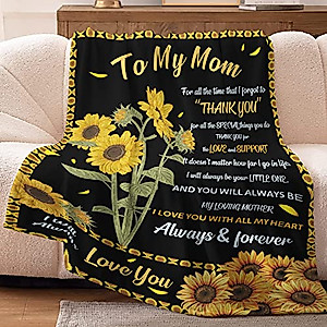 Sowide Mother Day Blanket, Sunflower Blanket Throw Gifts for Mom, Soft Lightweight Sun Flower Flannel Blanket, Black Cozy Fuzzy Plush for Mom Birthday Gift from Daughter Son, Sofa, Bed, Chair, 60"x80"
