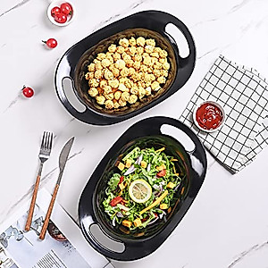 XUEJUN Black Serving Bowls, 12" Large Serving Bowl with Handles Set, Bamboo Fiber Serving Dishes, Oval Serving Platter 1.3 Quarts Set of 2, BPA-free, Reusable, Dishwasher Safe