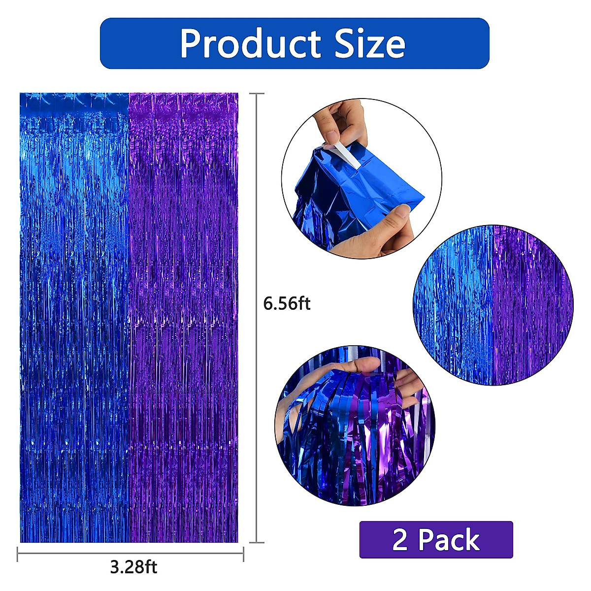 BEISHIDA 2Pcs Blue Purple Door Streamer Light Blue Purple Backdrop Foil Fringe Tinsel Boy Curtains Backdrops for Birthday Baby Shower Gender Reveal Party Decoration (3.28 ft x 6.56 ft)