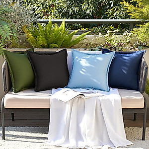 Pack of 2 Dark Blue Outdoor Pillows Waterproof 18x18 Inch Decorative Solid Broadside Square Throw Pillow Covers Outside Pillowcase for Patio Furniture Sunbrella Outdoor Pillows for Balcony Decor