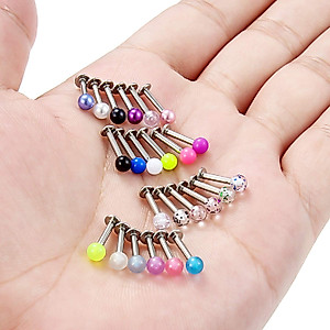 Hoeudjo 24PCS 14G Surgical Steel Lip Rings Labret Studs Piercing Jewelry for Women Men Tragus Cartilage Conch Auricle Helix Earring Stud Medusa Piercing 8mm Bar Length Glow in The Dark