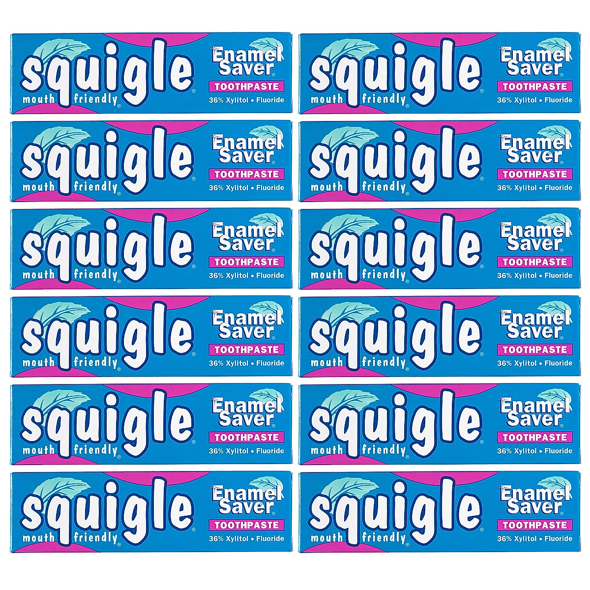 Squigle Enamel Saver Toothpaste (Canker Sore Prevention & Treatment) Prevents Cavities, Perioral Dermatitis, Bad Breath, Chapped Lips - 12 Pack